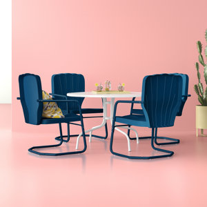 Hashtag Home Burley 5Pc Outdoor Dining Set Navy Gloss /White Satin - Dining Table & 4 Chairs ...